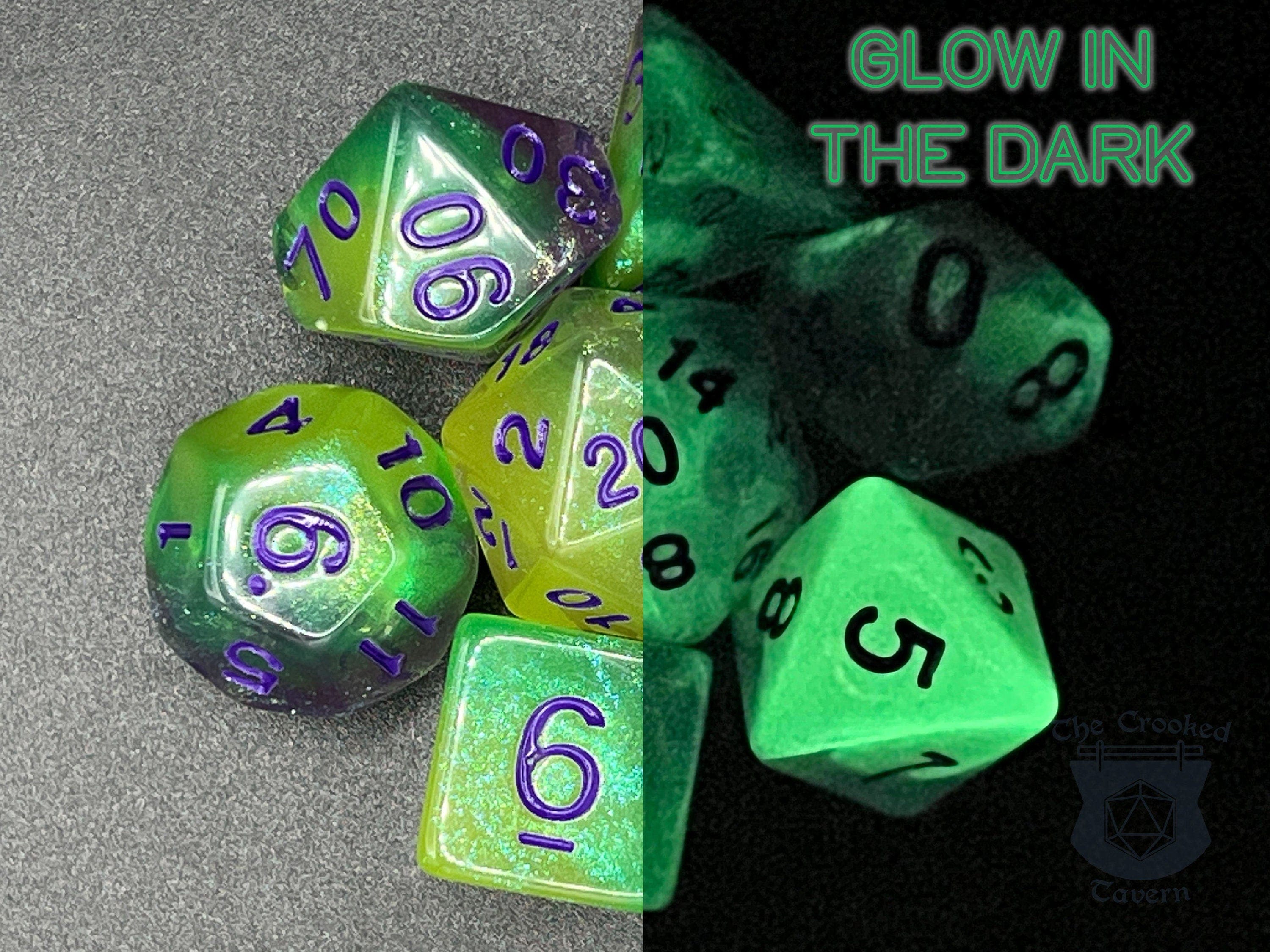 Glow In The Dark Rpg Dice Set Purplegreen Polyhedral Rpg Dice The