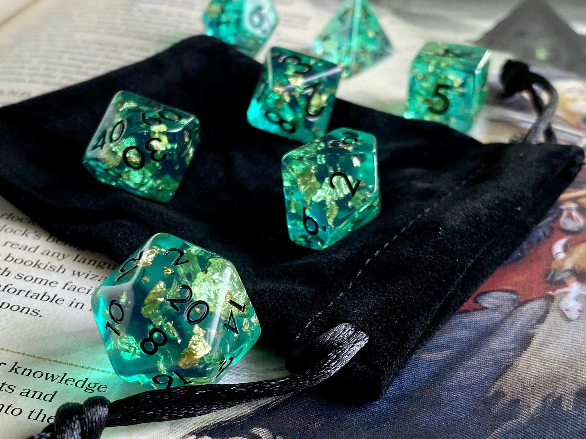 Sunken Treasure RPG Dice Set | Blue Resin with Faux Gold Flakes Inside ...